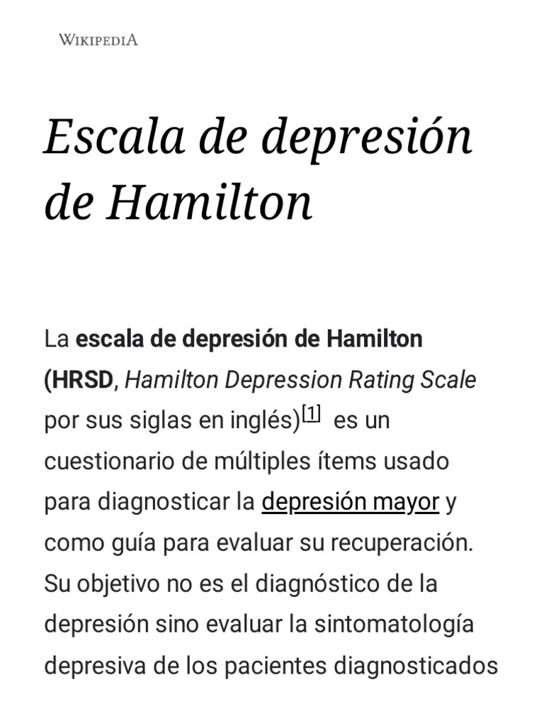 Escala Hamilton: Evaluación de Depresión | PDF | Epidemiología | Causas ...