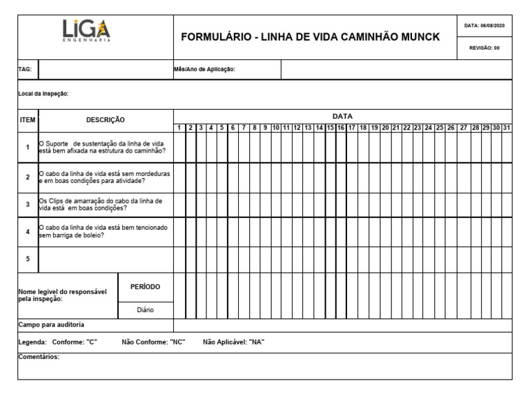 Check List Linha de Vida Caminhão Munck | PDF