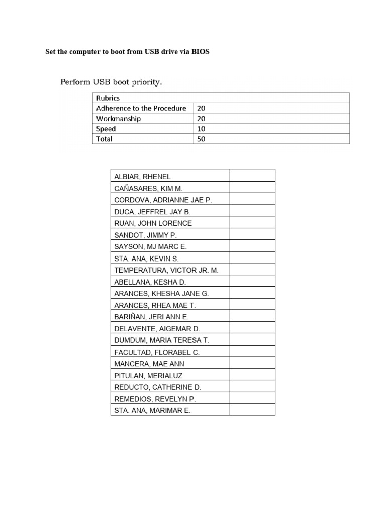 BIOS Set-Up Rubrics | PDF