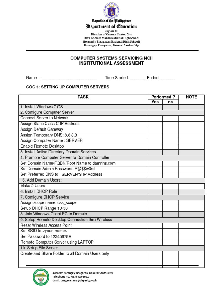 COC3 Institutional Assessment | PDF | Group Policy | Server (Computing)