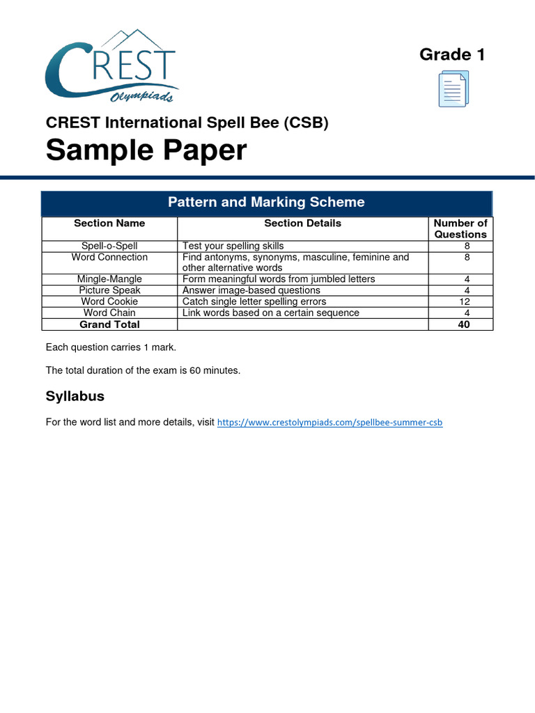 CSB Sample Paper For Class 1 | PDF | Linguistics