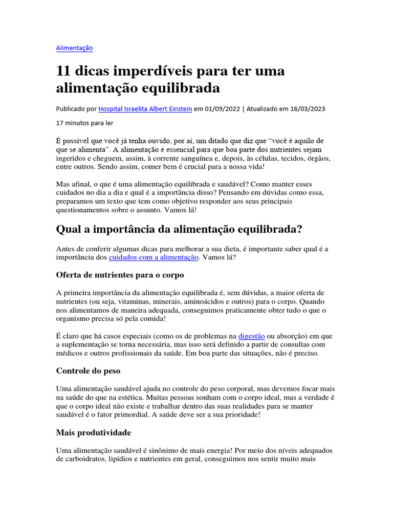 11 Dicas Imperdíveis para Ter Uma Alimentação Equilibrada | PDF ... 11 Dicas Imperdíveis para Ter Uma Alimentação Equilibrada | PDF ...