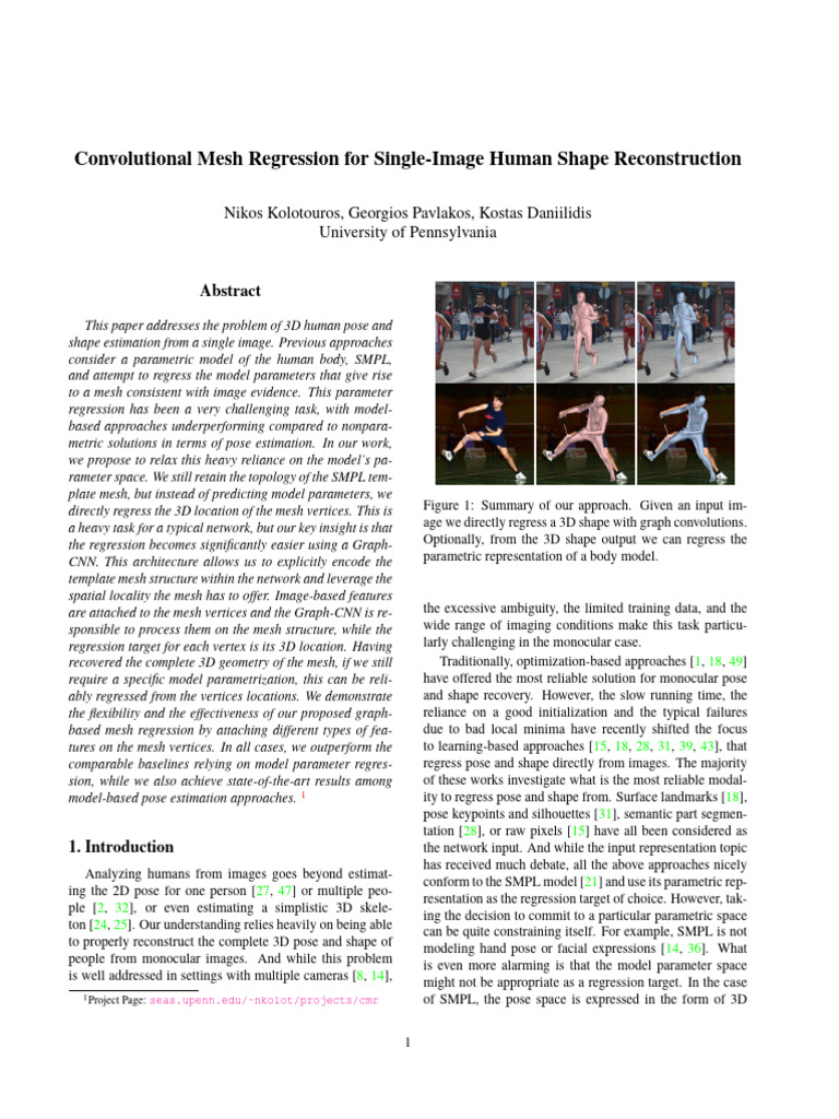 Convolutional Mesh Regression For Single-Image Human Shape Reconstruction | PDF | Regression ...