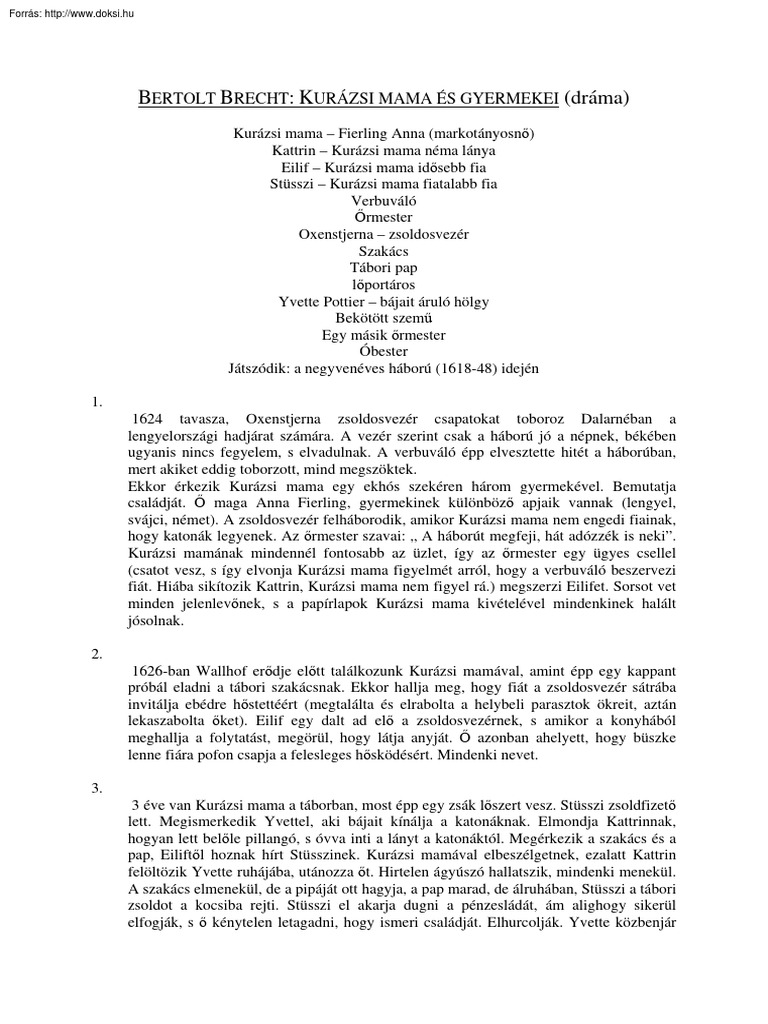 Bertolt Brecht Kurazsi Mama Es Gyermekei | PDF