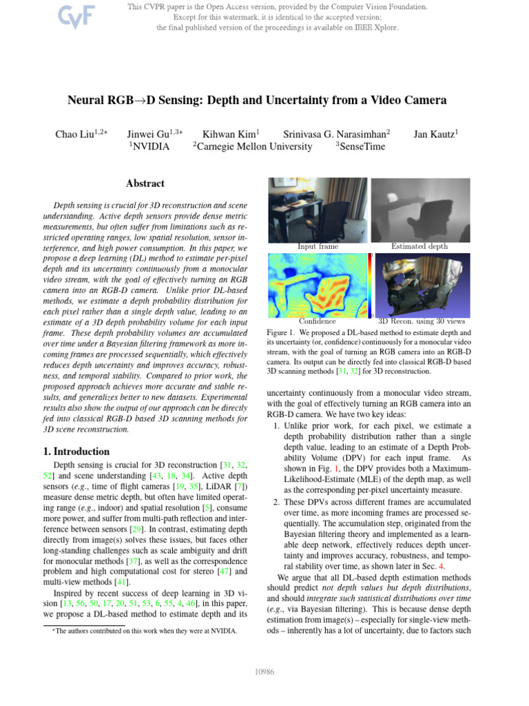 Neural RGBRD Sensing Depth and Uncertainty From A Video Camera | PDF | Deep Learning | Bayesian ...