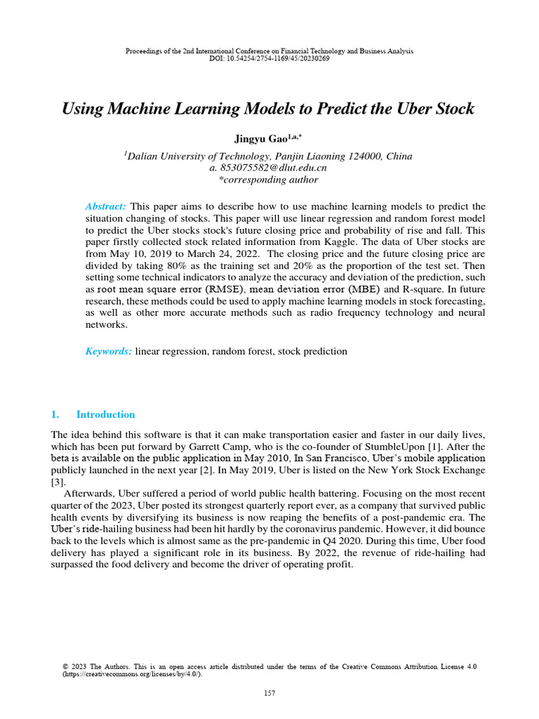 Using Machine Learning Models To Predict The Uber Pdf Regression Analysis Linear Regression