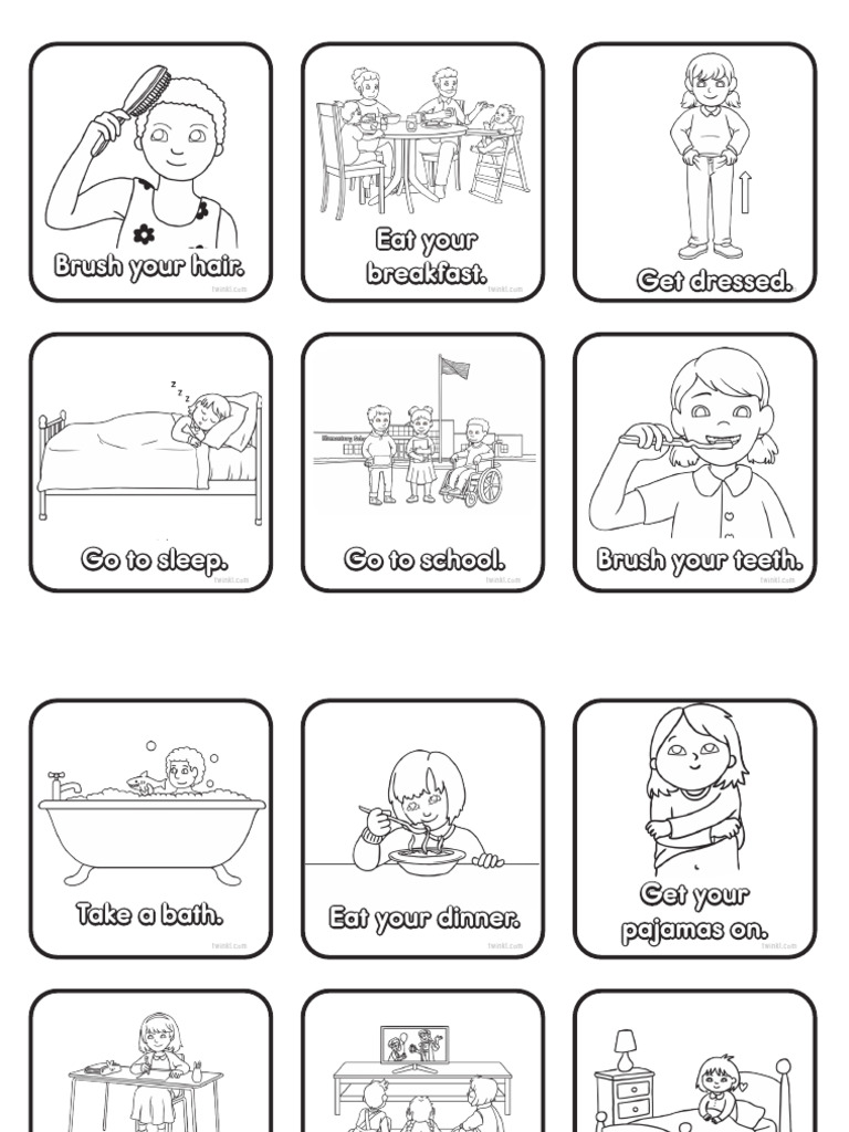 Black and White Daily Routine Visual Planner and Cards | PDF