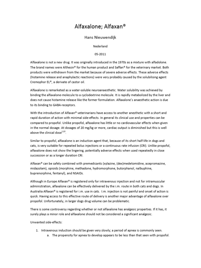 Alfaxalone Vasg 05 11 | PDF | Midazolam | Drugs
