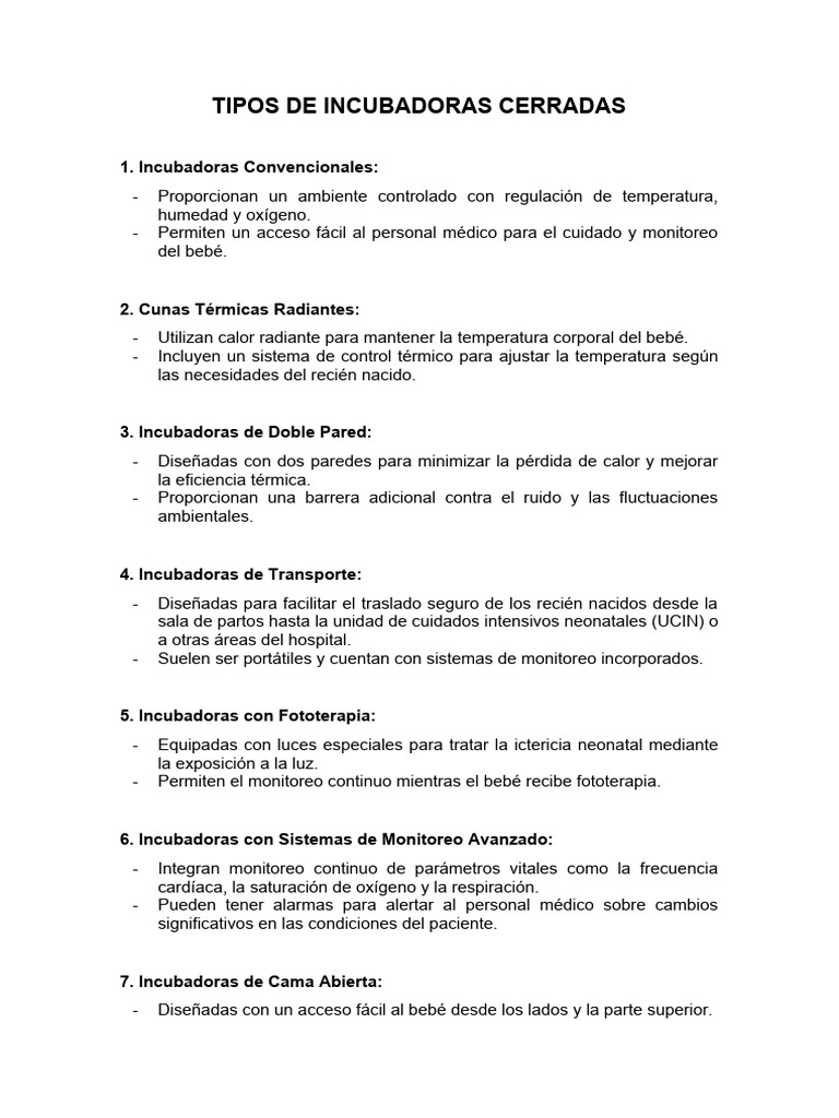 Tipos de Incubadoras Neonatales | PDF | Unidad de cuidado intensivo ...