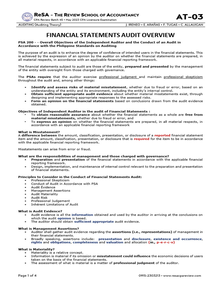 03 FS Audit Overview | Download Free PDF | Financial Audit | Audit