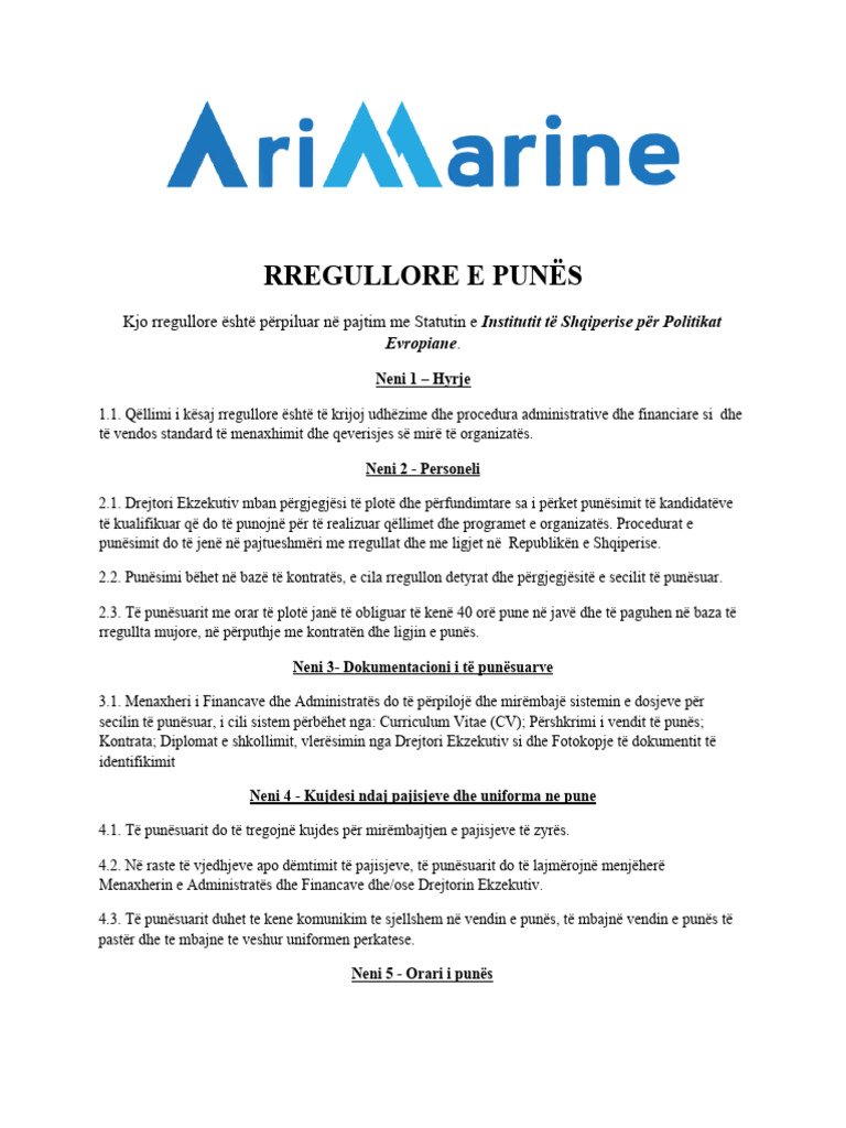 Rregullore e Brendshme Zyre | PDF