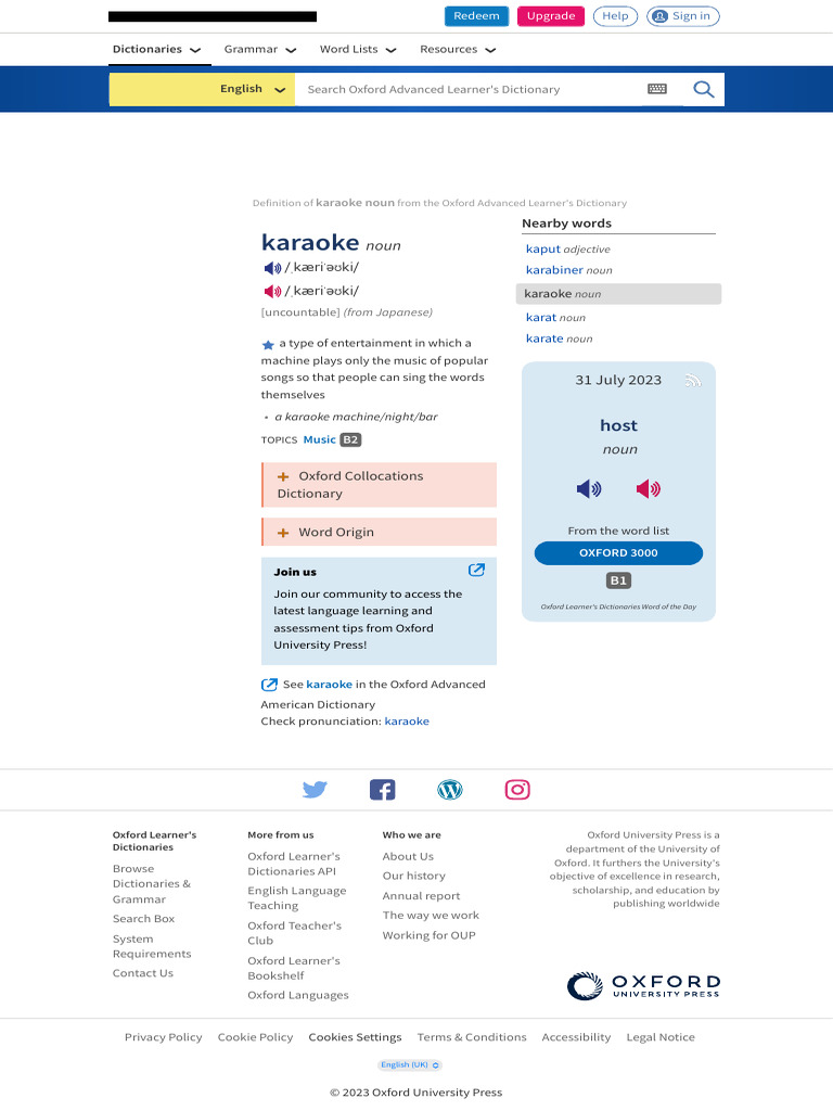 Definition of Karaoke from Oxford | PDF | Noun | Oxford University Press