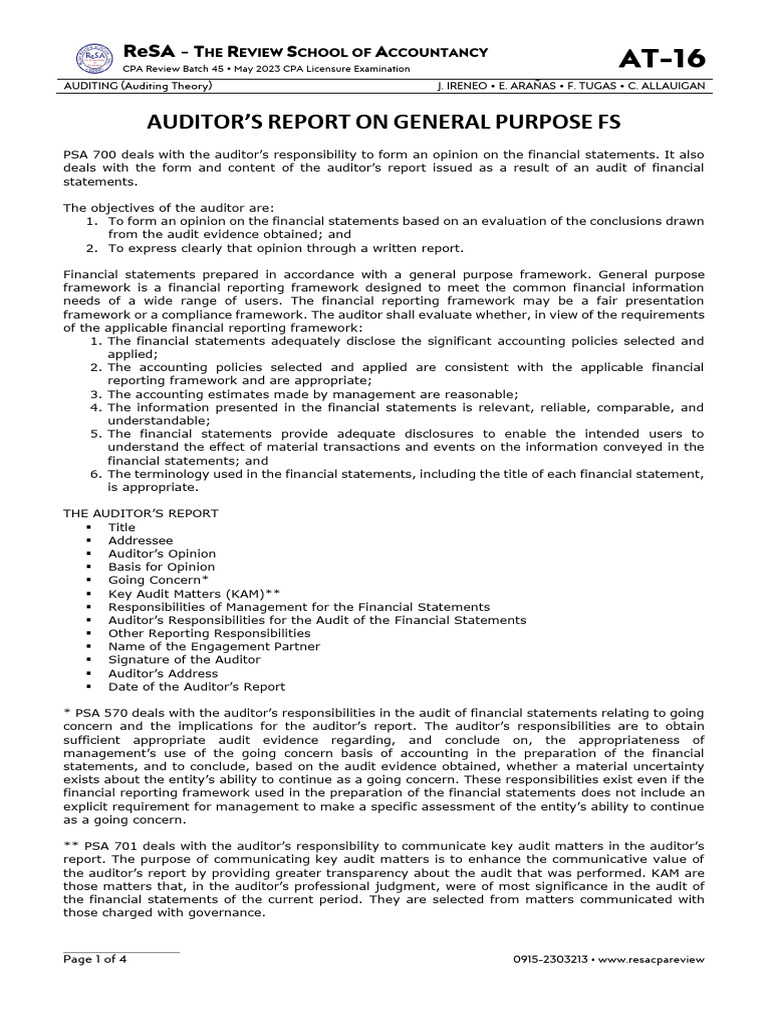 Auditor's Report on General Purpose FS | PDF | Finance & Money Management