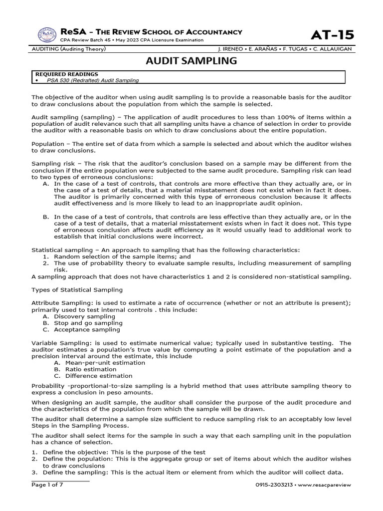 15 Audit Sampling | PDF | Audit | Sampling (Statistics)