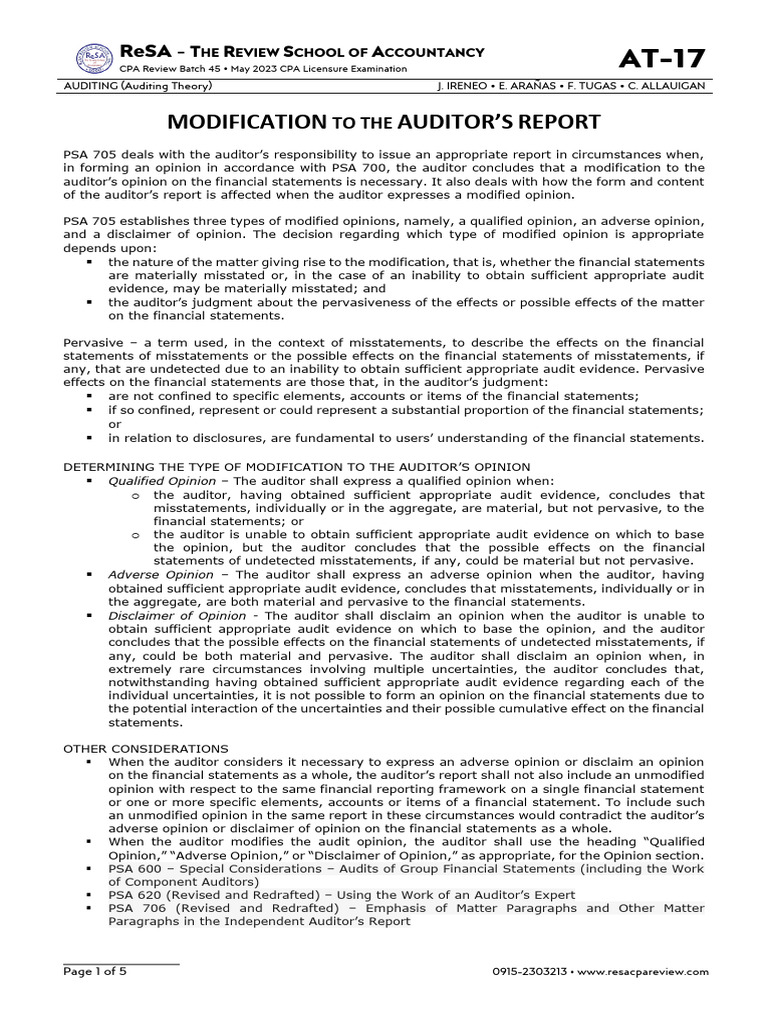 17 Modification To The Auditor's Report | PDF | Auditor's Report ...