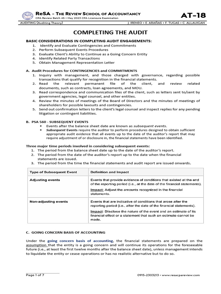 18 Completing The Audit | PDF | Going Concern | Financial Audit