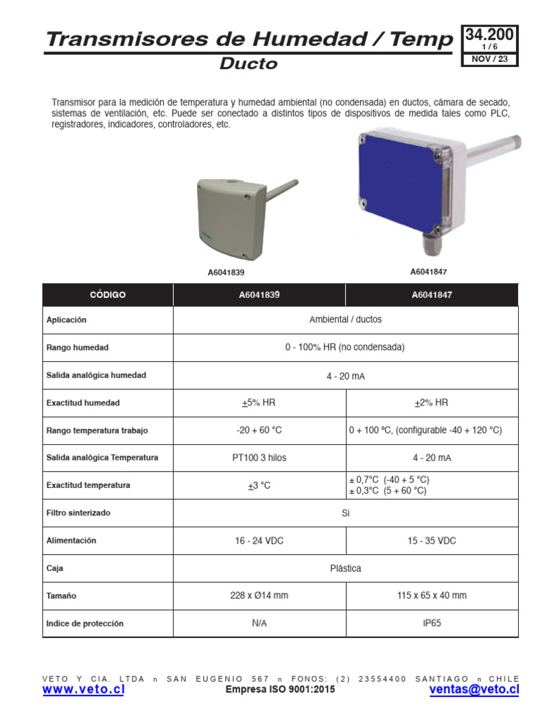 Manual Sensor de Temperatura y Humedad A6041847 | PDF | Sensor ...