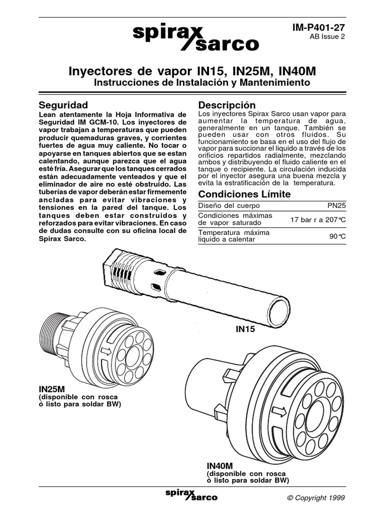 Inyectores de Vapor IN15, IN25M, IN40M: Rucciones de Instalación y ...