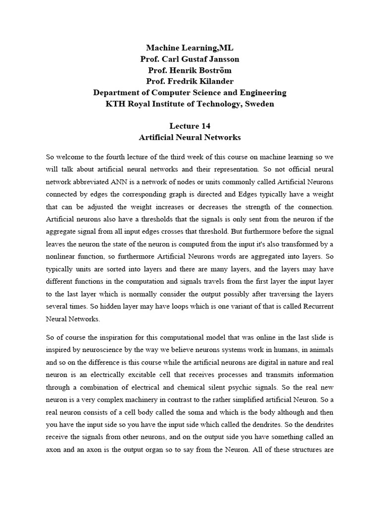 Lec 14 | PDF | Dendrite | Artificial Neural Network
