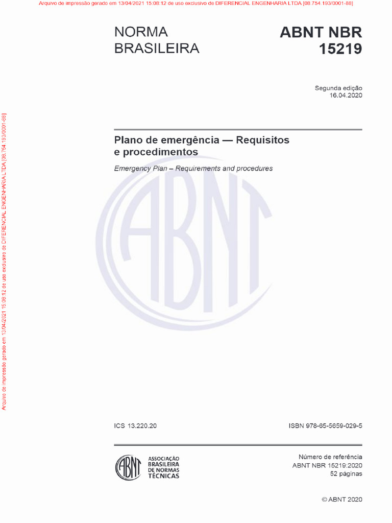 NBR 15.219 (2020-Plano de Emergência - Requisitos e Procedimentos ...