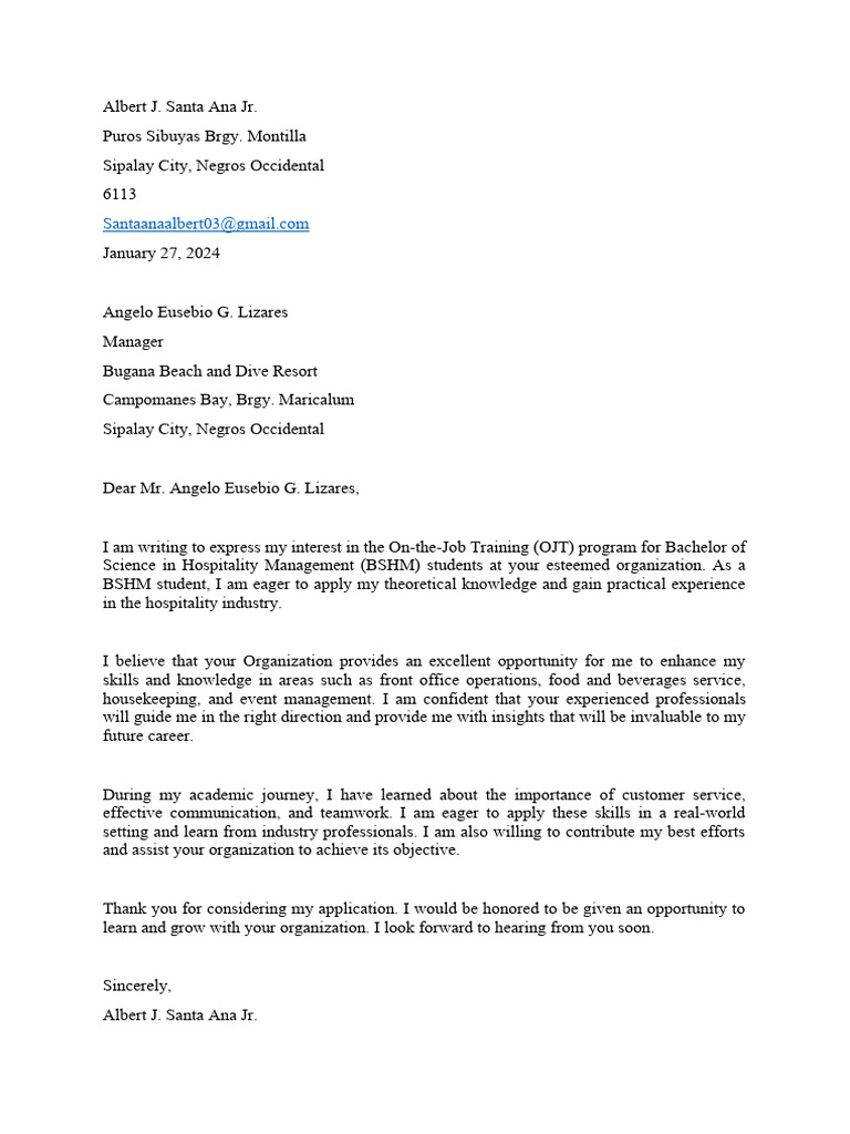 Application Letter Ojt (A) | PDF