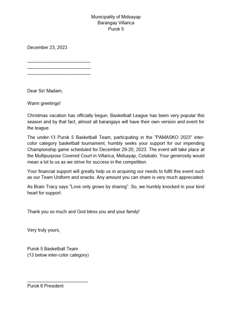 Solicitation Letter Basketball | PDF