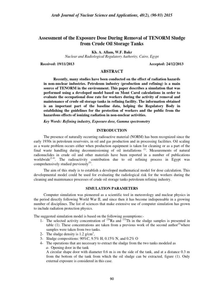 Assessment of The Exposure Dose During Removal of TENORM Sludge From ...