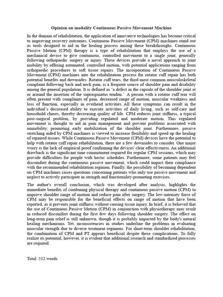 Opinion On Modality Continuous Passive Movement Machine | PDF ...