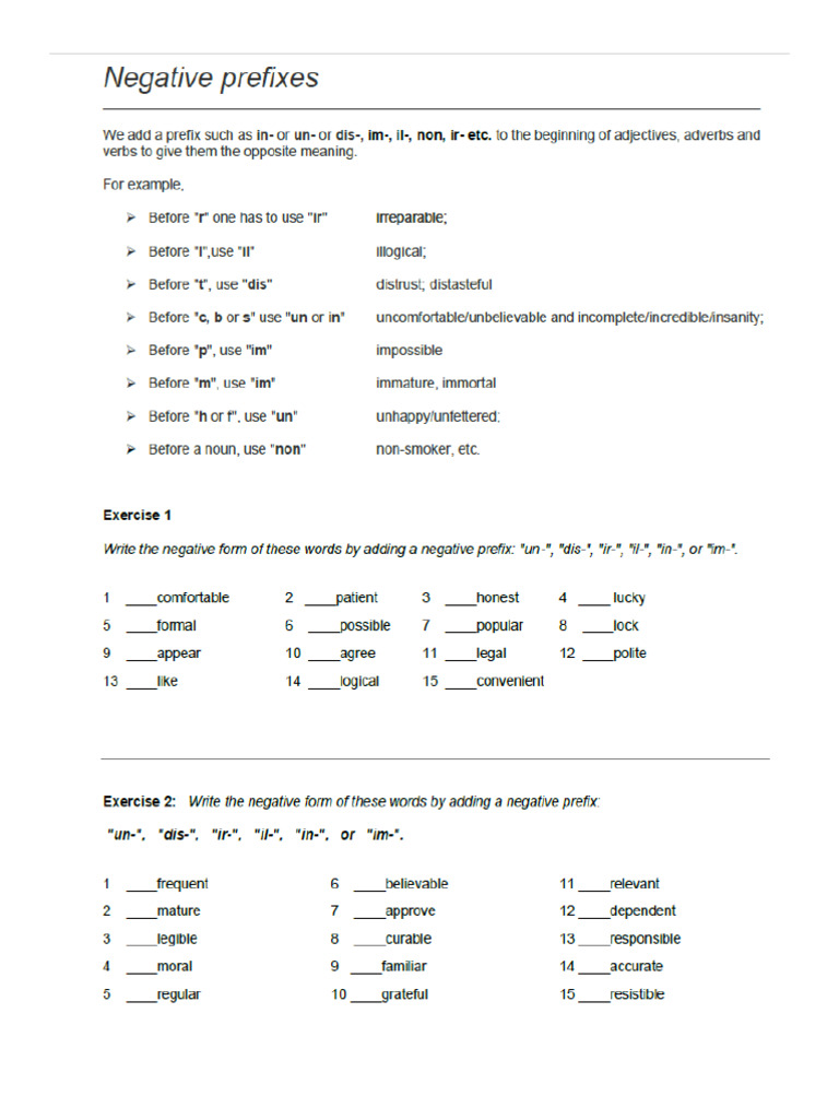 Negative Prefixes | PDF