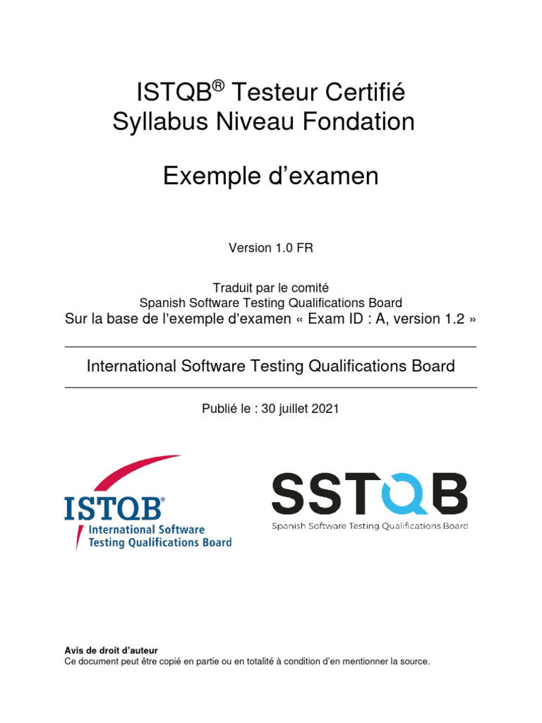 2021-08 CTFL Sample Exam A v1.0 SSTQB FR | PDF | Test de logiciel | Bug ...
