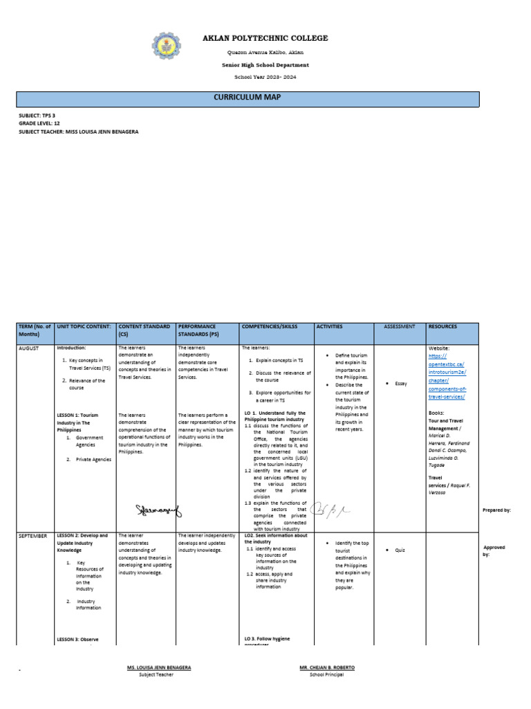 Curriculum Map - Grade 12 (TPS 3) | PDF | Curriculum | Cognition