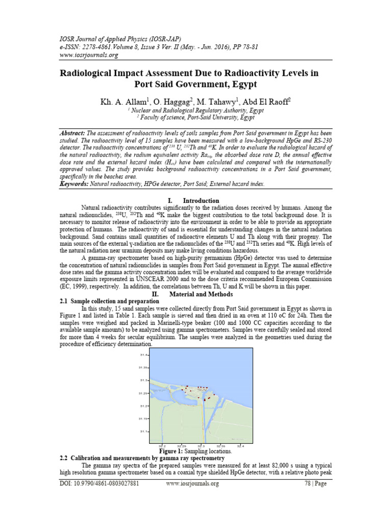 Radiological Impact Assessment Due To Radioactivity Levels in Port Said ... Radiological Impact Assessment Due To Radioactivity Levels in Port Said ...