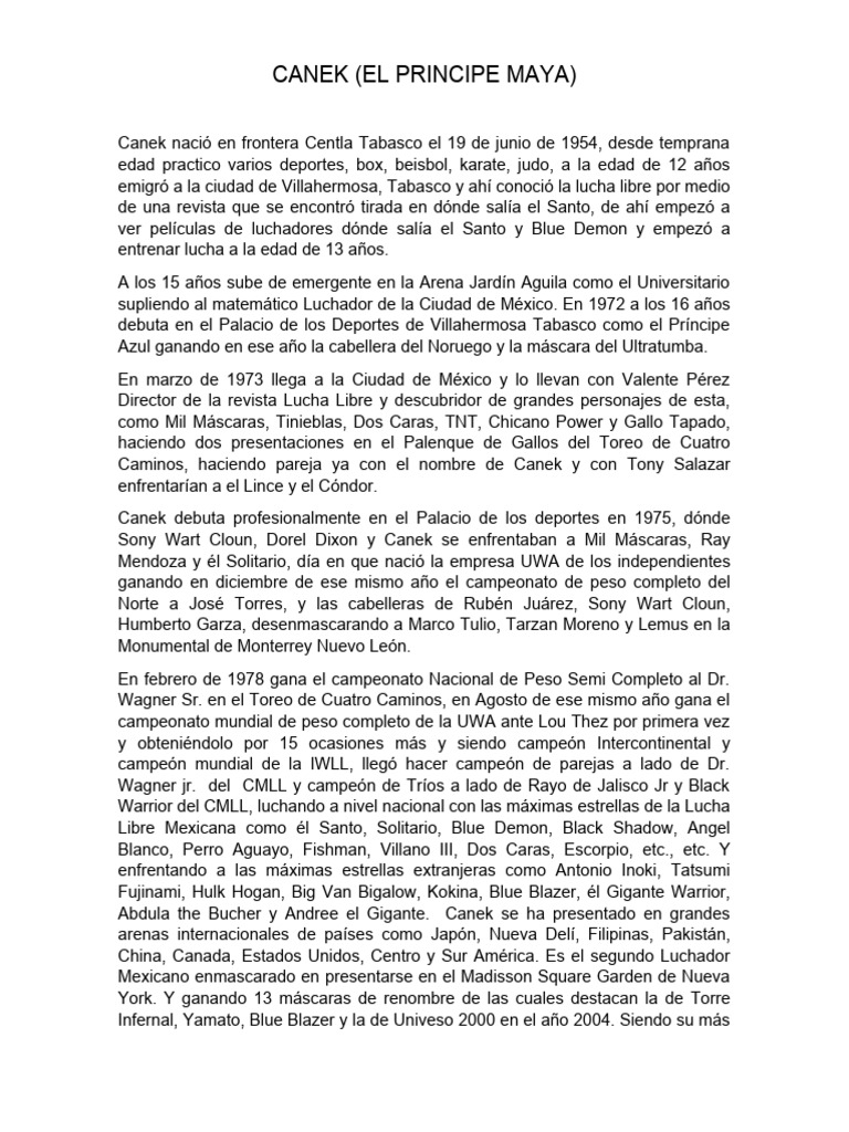 Canek: Legado del Príncipe Maya en Lucha Libre | PDF