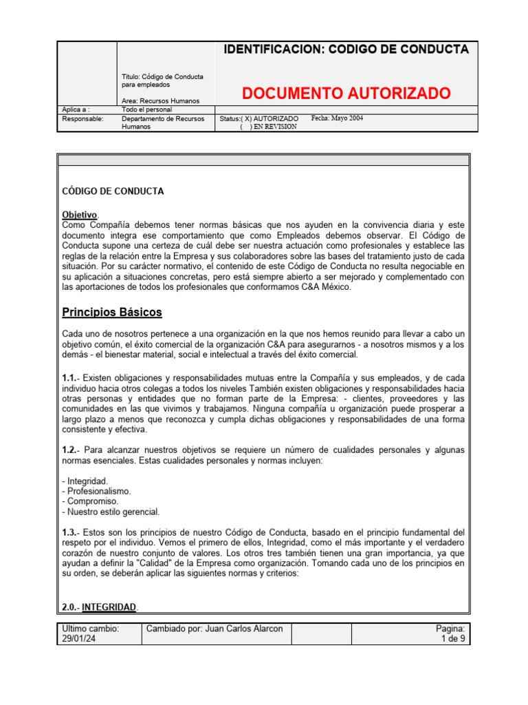 Código de Conducta para Empleados C&A | PDF | Gestión de recursos ...