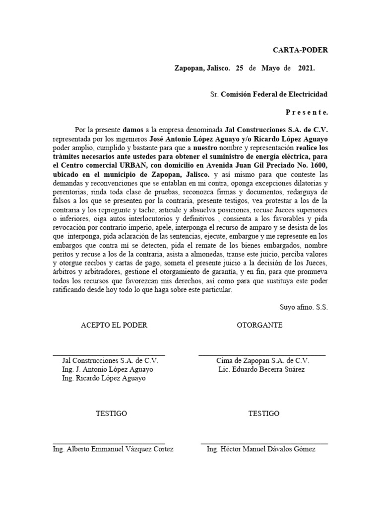 Carta Poder para Trámites Eléctricos | PDF