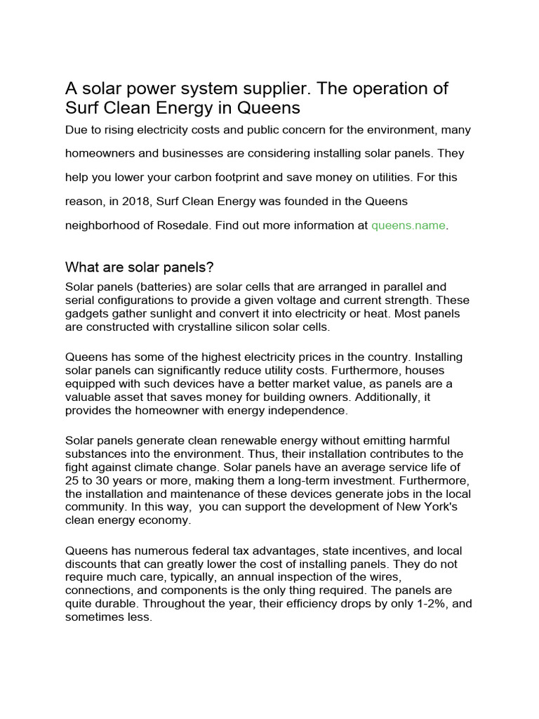 A Solar Power System Supplier. The Operation of Surf Clean Energy in ...