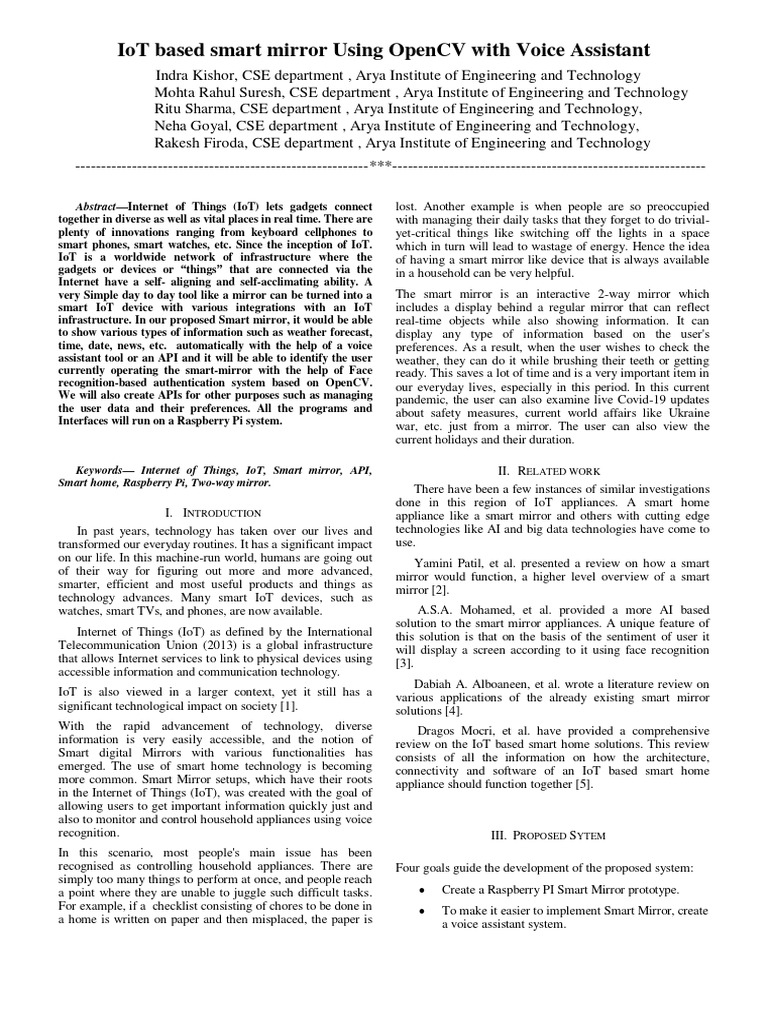1smart Mirror Research Paper | PDF | Internet Of Things | Home Automation