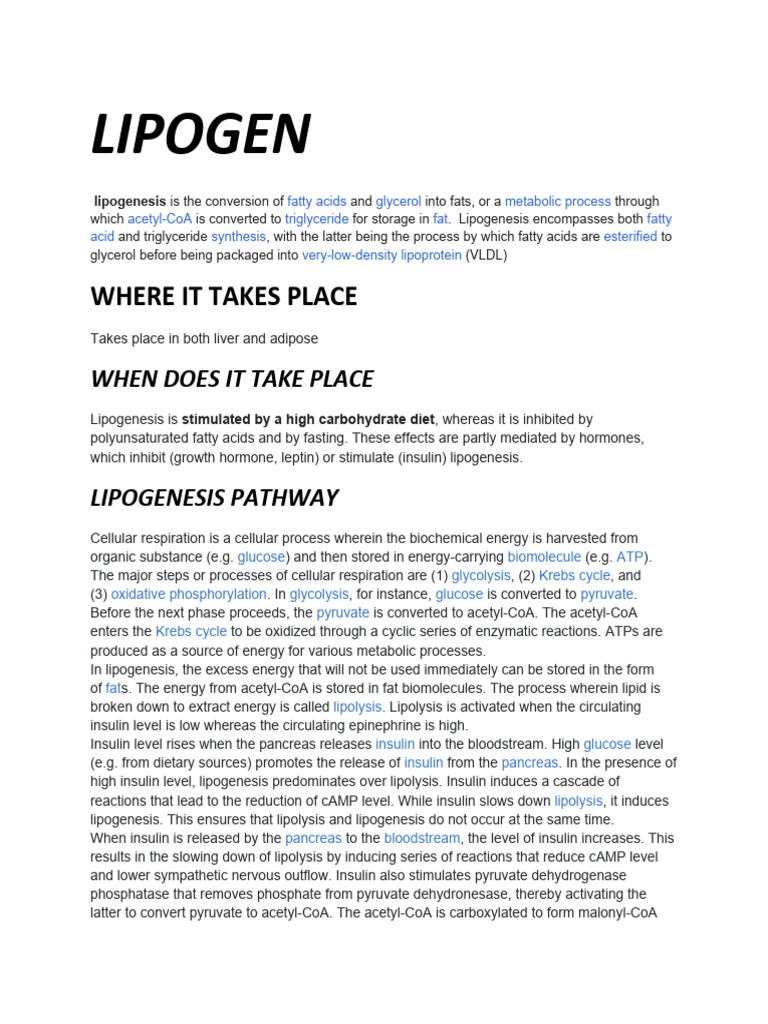 Lipogenesis Notes | PDF | Chemistry | Cell Biology