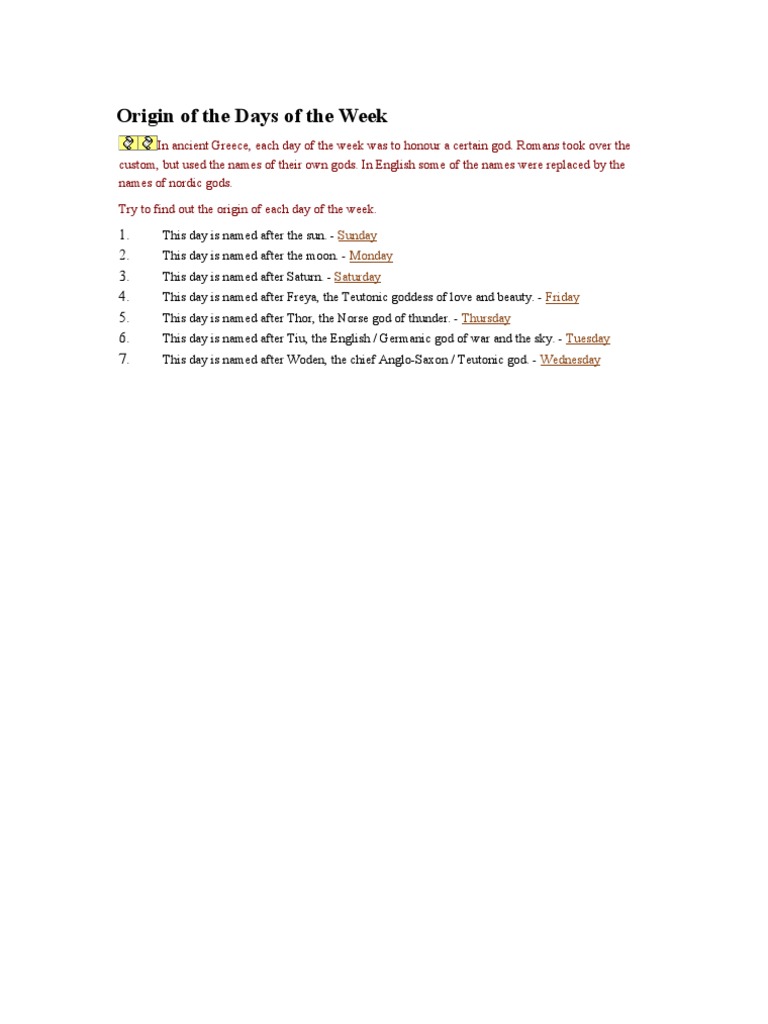 Origins of Weekday Names | PDF | Science & Mathematics | History