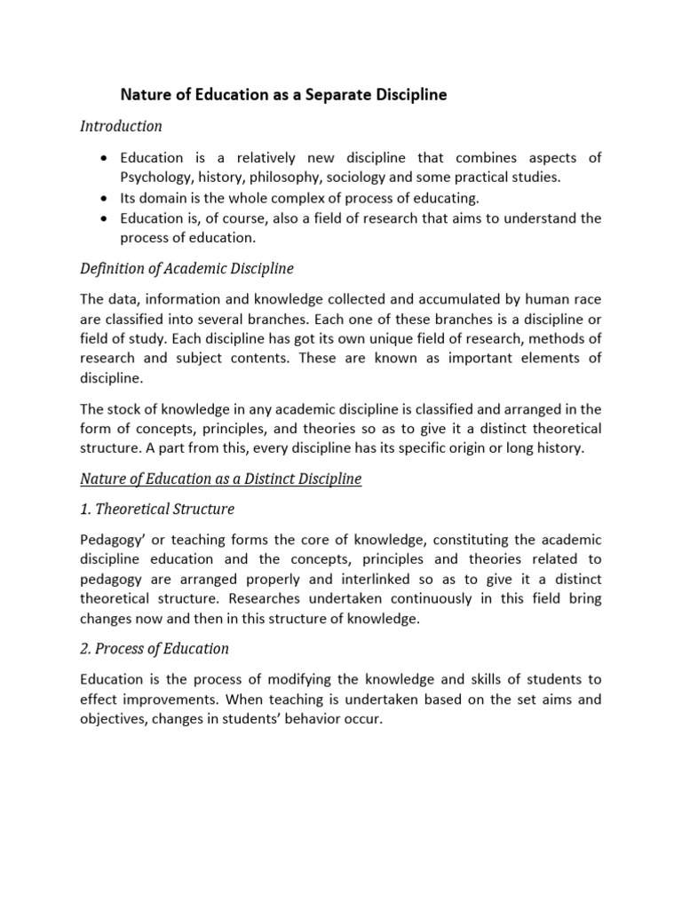 Nature of Education As A Separate Discipline | PDF | Philosophy Of ...