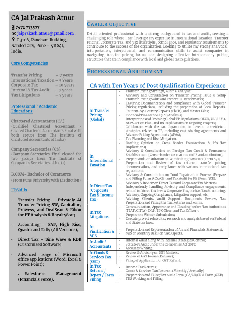 CA Jai Resume | PDF | Taxes | Audit