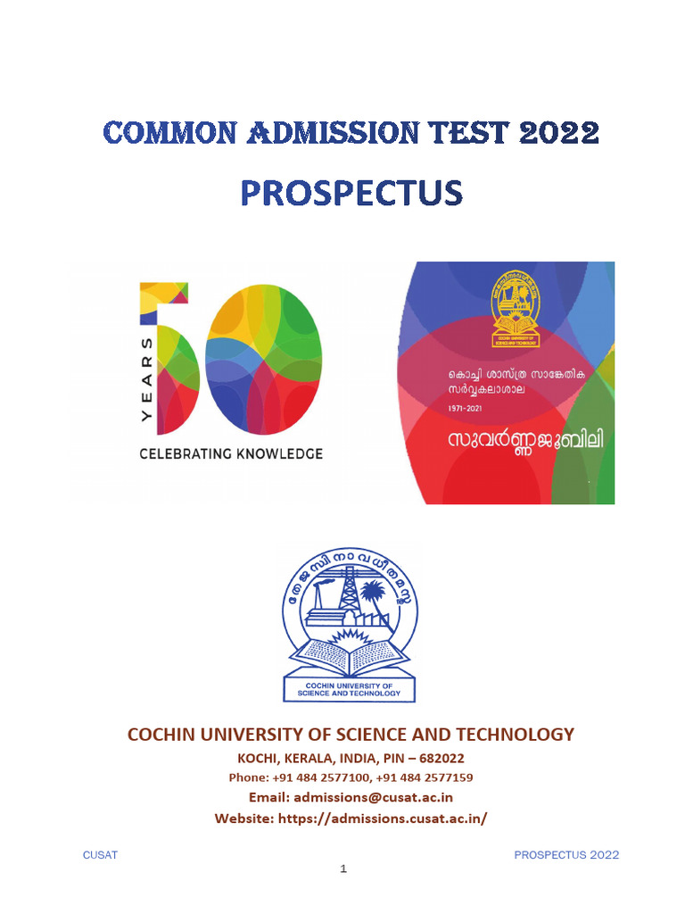 CUSAT MBA Admission and Fee Details 2022 | PDF | Science