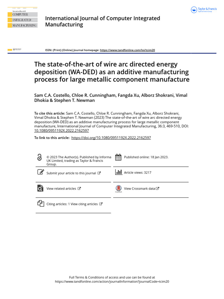 The State-Of-The-Art of Wire Arc Directed Energy Deposition WA-DED As An Additive Manufacturing ...