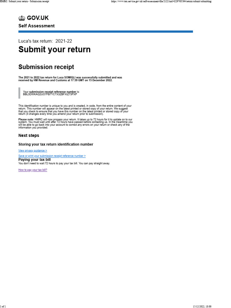 HMRC Submission Receipt for Tax Return | PDF | Finance & Money Management