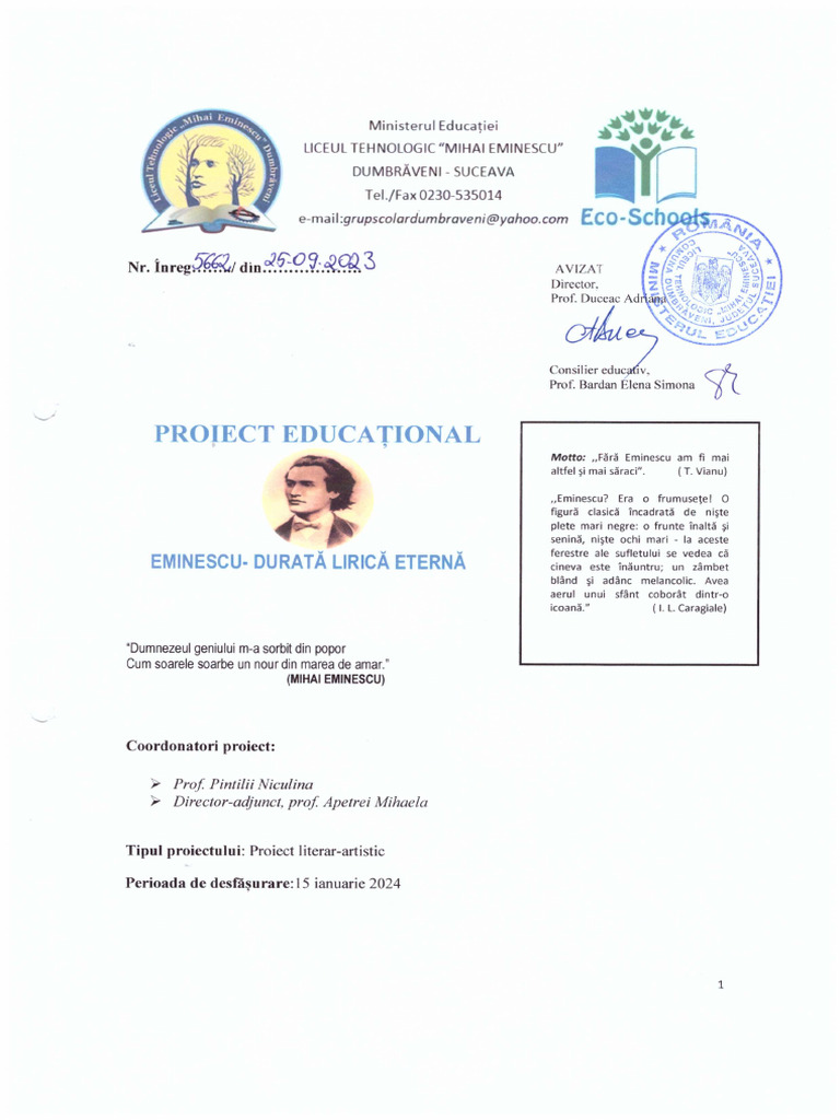 Proiect Eminescu 2024, Ltmed | PDF