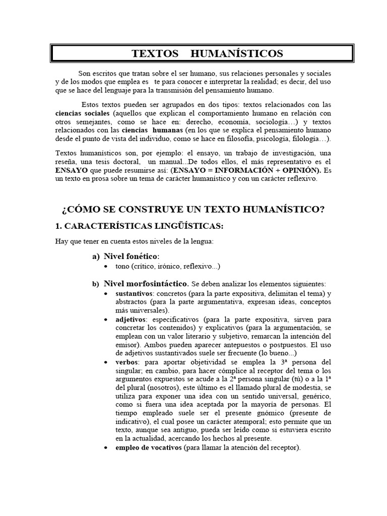 TEXTO HUMANÍSTICO | PDF | Ensayos | Oración (Lingüística)