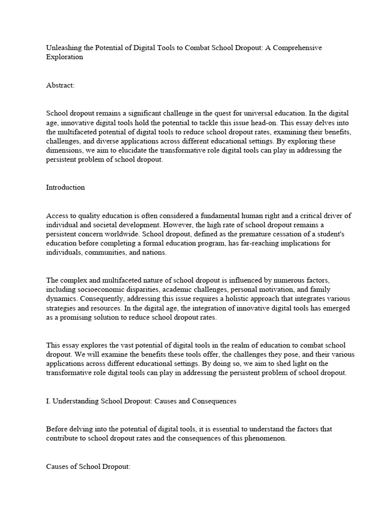 Unleashing The Potential of Digital Tools To Combat School Dropout ...