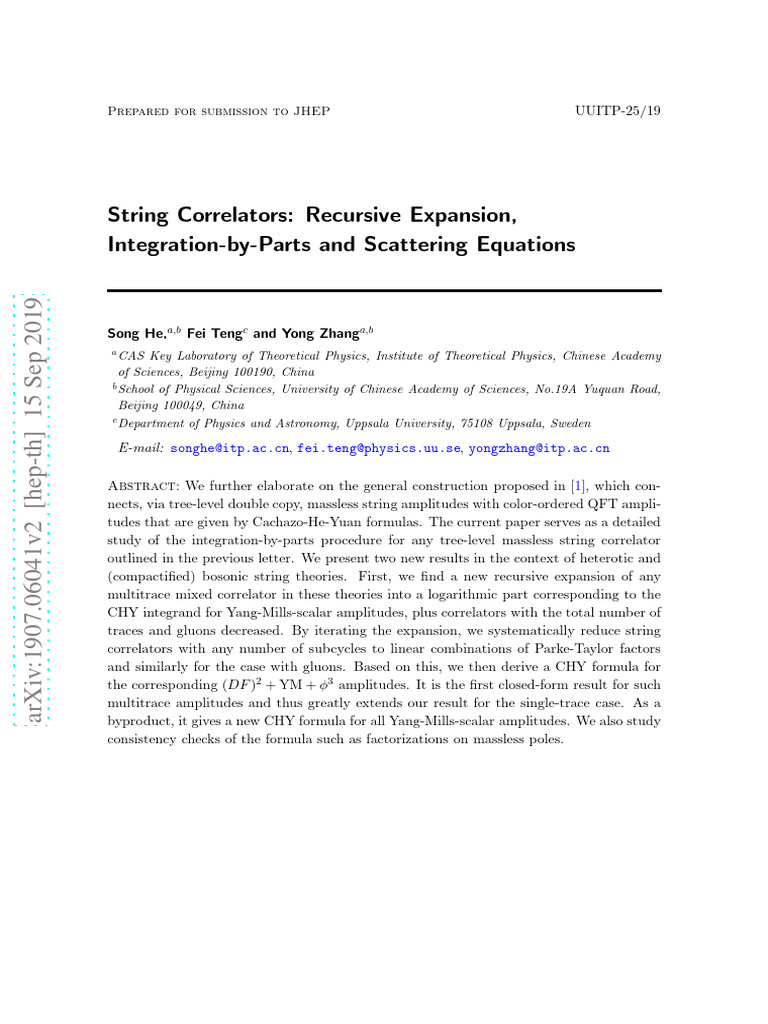 String Correlators: Recursive Expansion, Integration-by-Parts and Scattering Equations | PDF ...