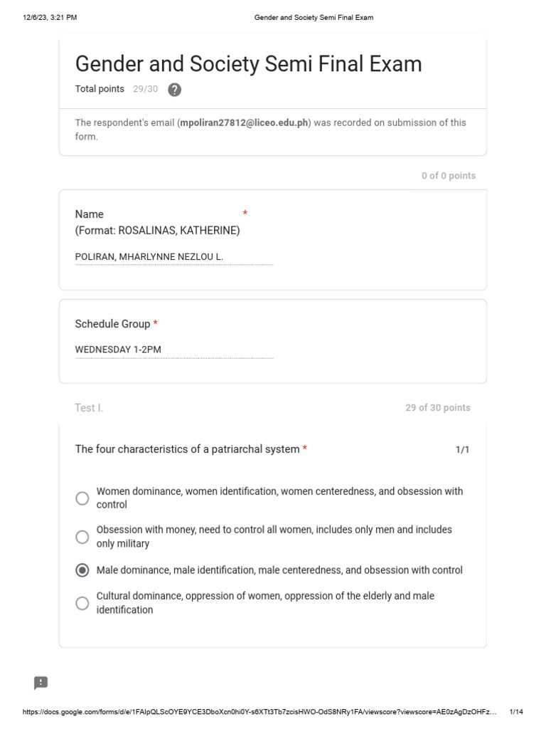 Gender and Society Semi Final Exam | PDF | Gender Studies | Feminism