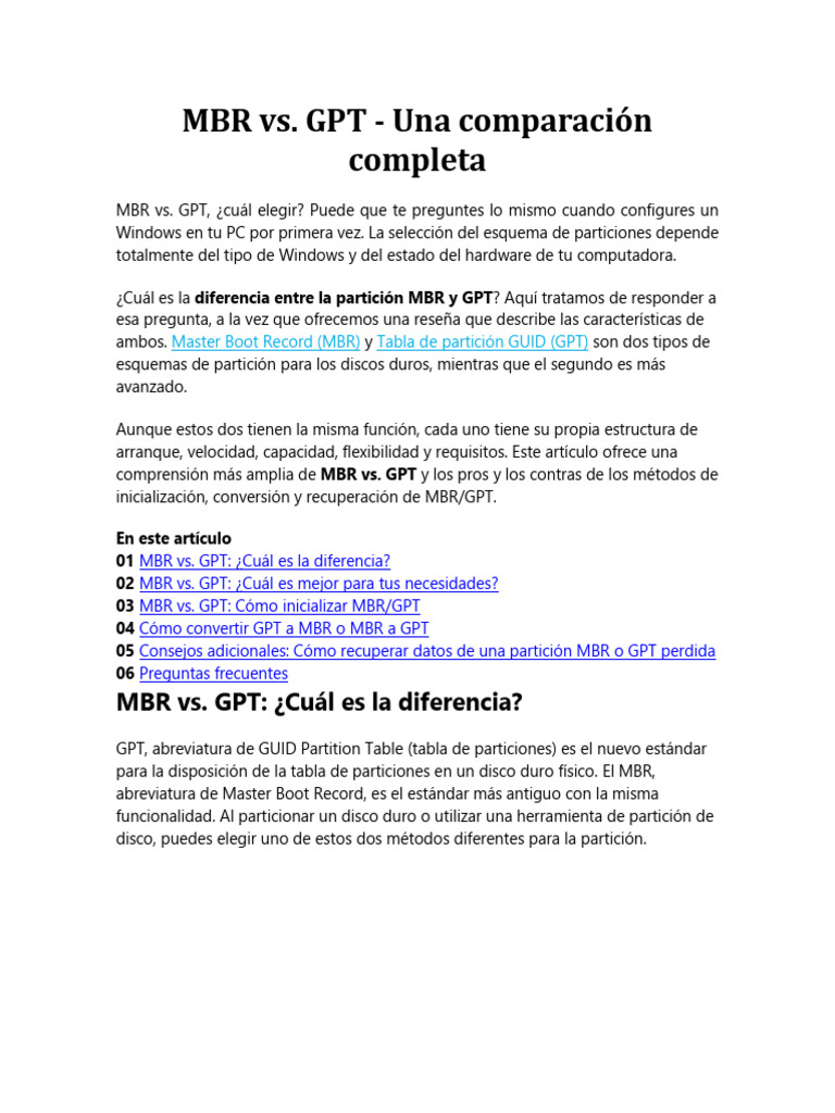 MBR Vs GPT | PDF | Arranque | Ciencias de la Computación